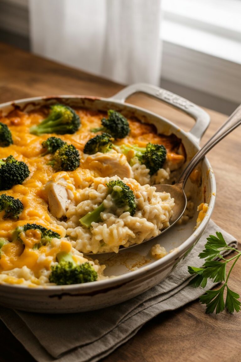 Broccoli Cheddar Chicken and Rice Casserole – A Comforting One-Pan Dinner